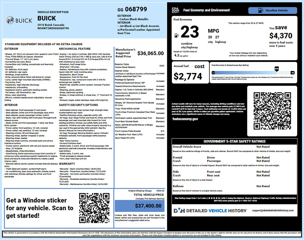 Get a Buick Window Sticker by VIN – View Factory Details