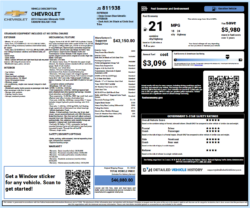 Chevrolet Window Sticker by VIN Lookup - Chevy Build Sheet