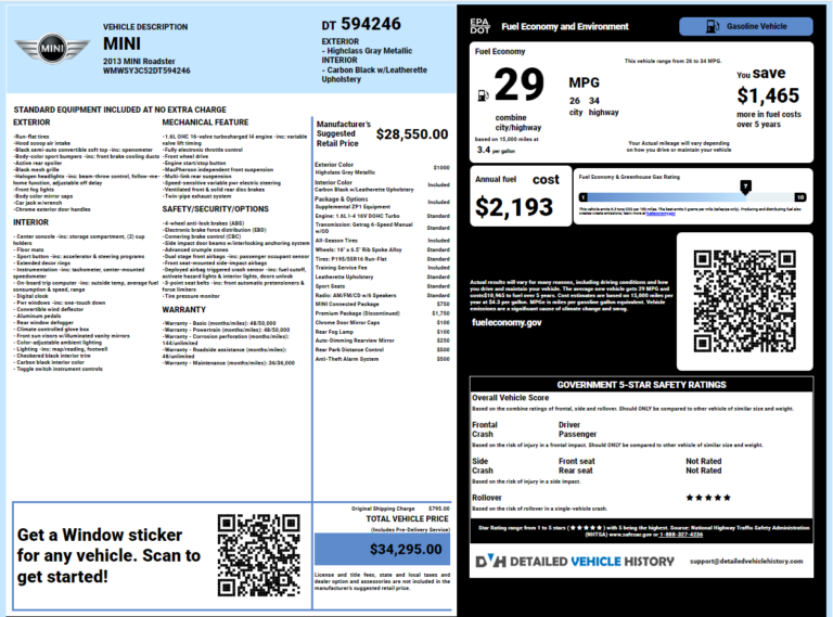 Lookup Window Sticker by VIN for All Brands