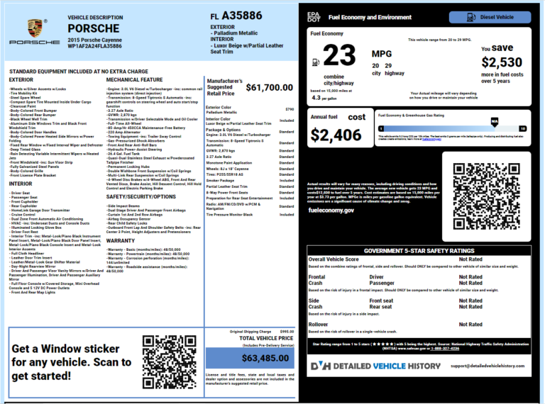 Porsche Build Sheet and Options by VIN